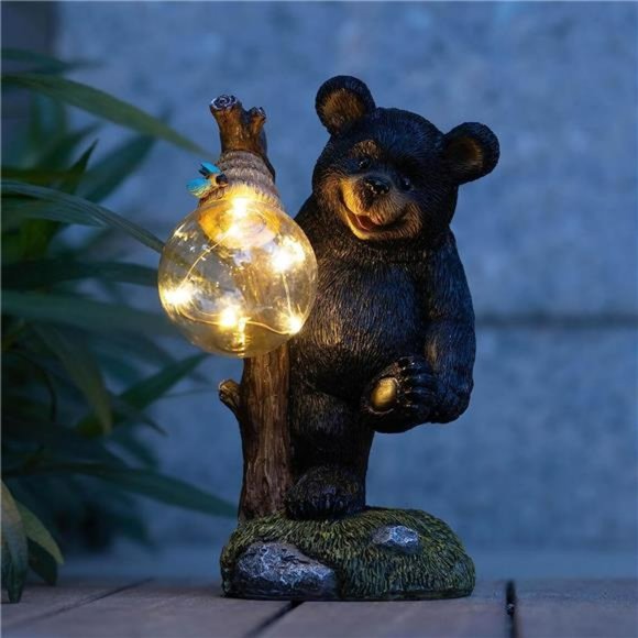 Accents | Outdoor Bear Decor Garden Statue With Solar Lights Resin ...